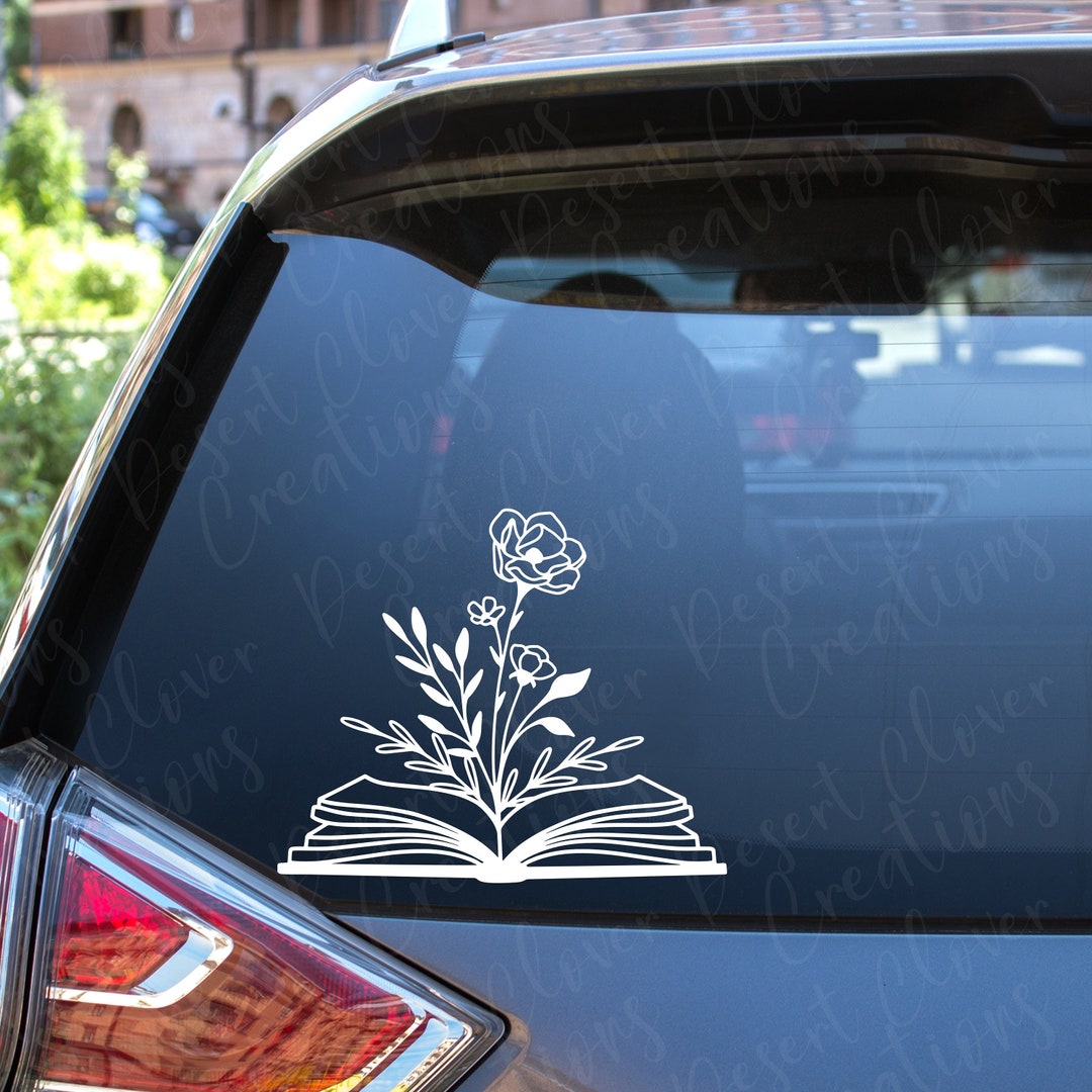 Floral Book Vinyl Decal - Love to Read Vinyl Decal - Flowers Growing ...