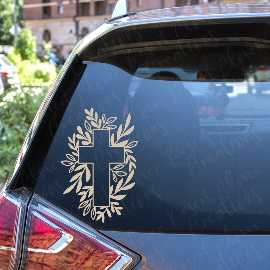 Cross With Greenery Vinyl Decal - Beautiful Cross Vinyl Decal ...
