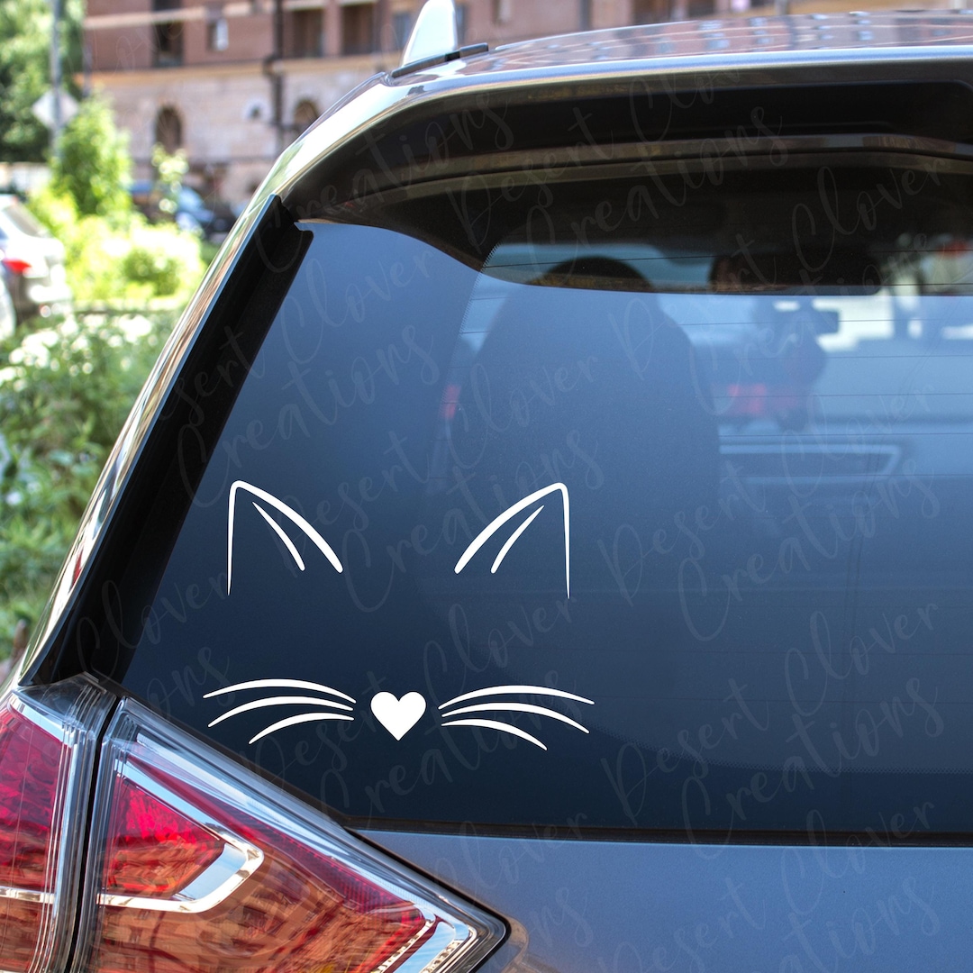 Cat Ears and Whiskers Vinyl Decal - Cat Face Vinyl Decal - Love Cats ...
