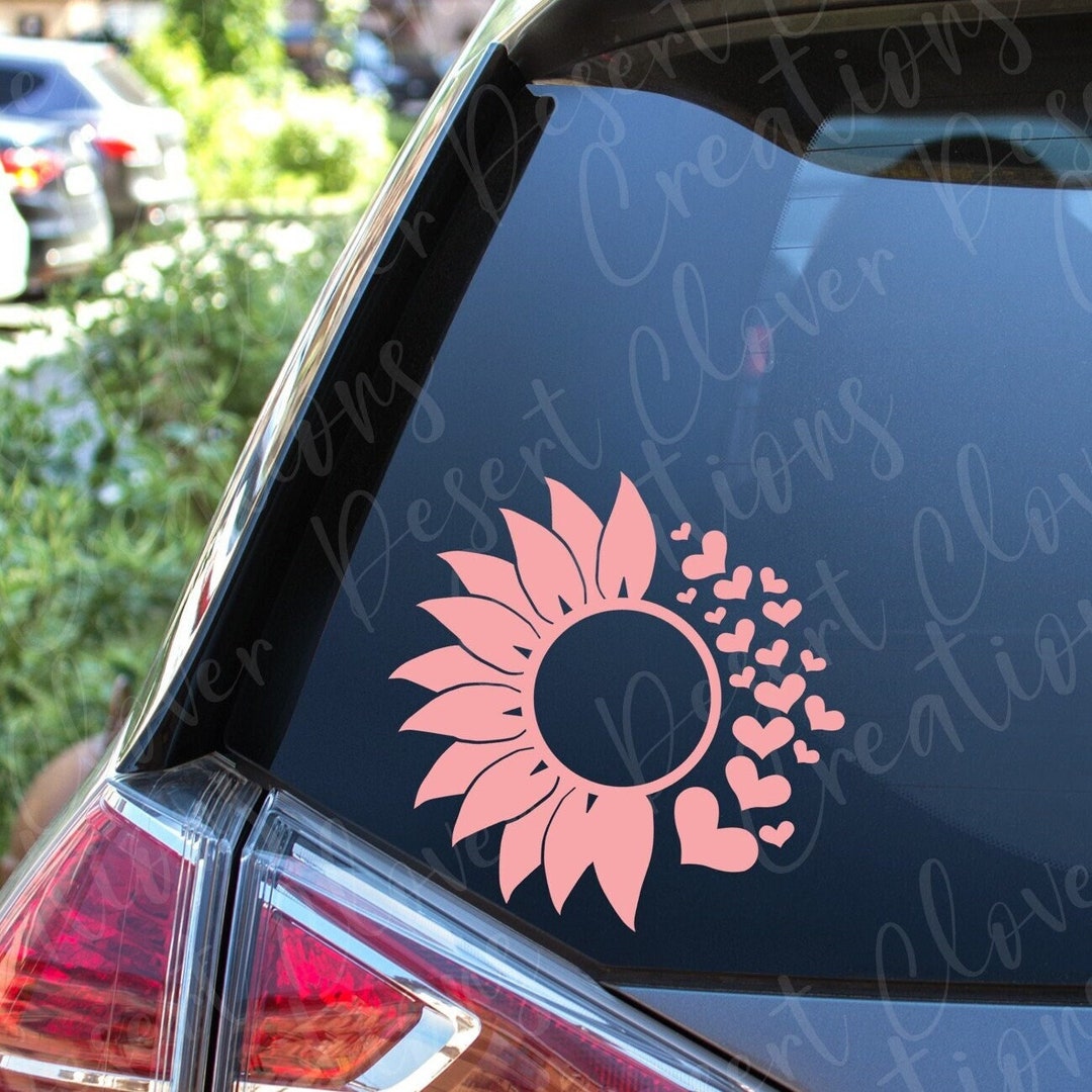 Sunflower Vinyl Decal Hearts Vinyl Decal Flower Sticker Sunflower ...