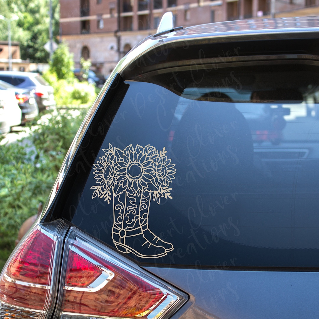 Cowgirl Boots With Flowers Vinyl Decal - Cowboy Boots With Daisies ...