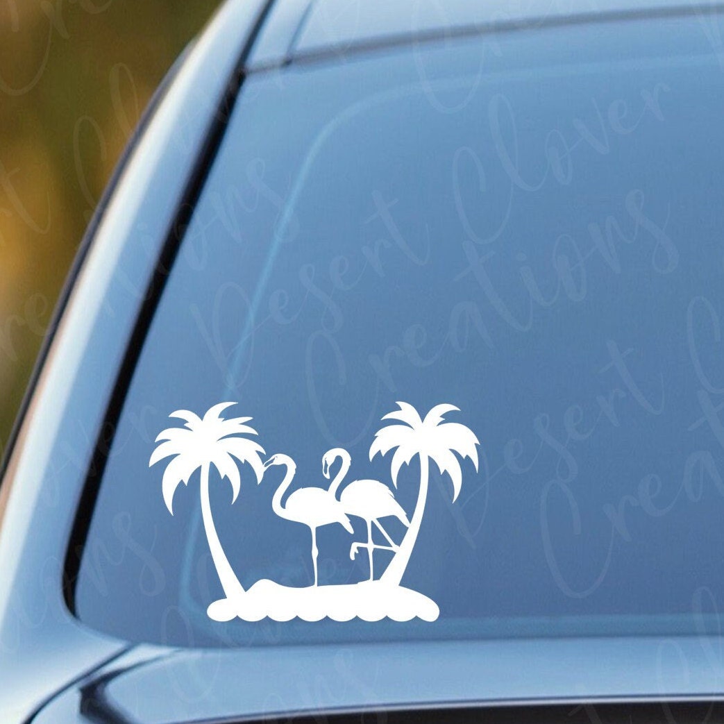 Flamingos and Palm Trees Vinyl Decal - Palm Trees and Flamingos Vinyl ...