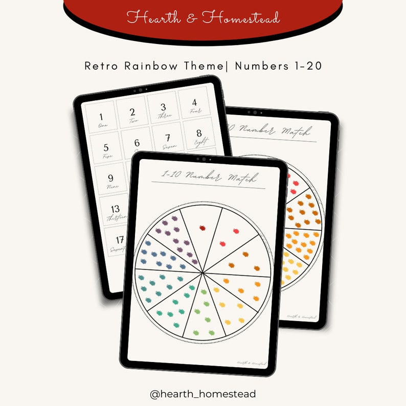 Number 1-20 Matching Game Retro Theme, Educational Printable Math Wheel ...