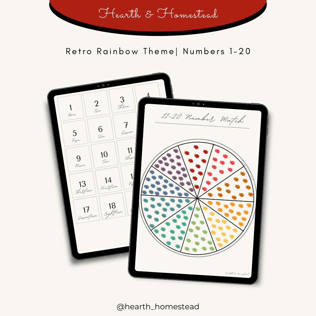 Number 1-20 Matching Game Retro Theme Educational Printable - Etsy