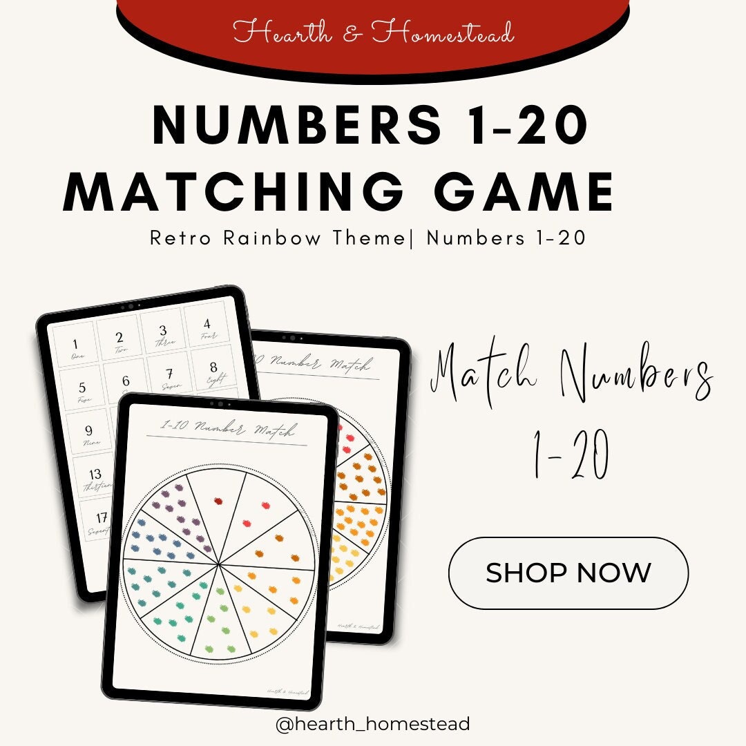 Number 1-20 Matching Game Retro Theme Educational Printable - Etsy