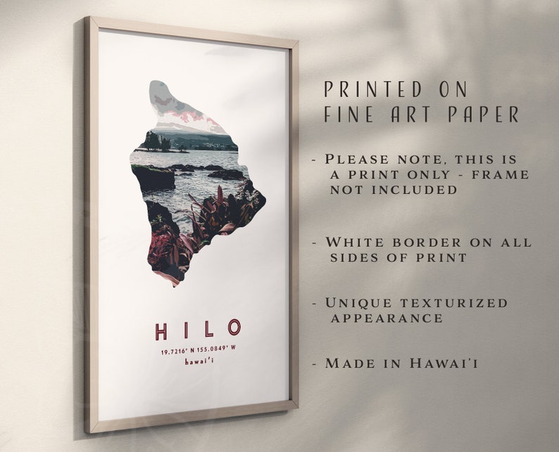 Hilo Map Artwork Big Island Artwork Hawaii Travel Print Hilo Wall Art ...