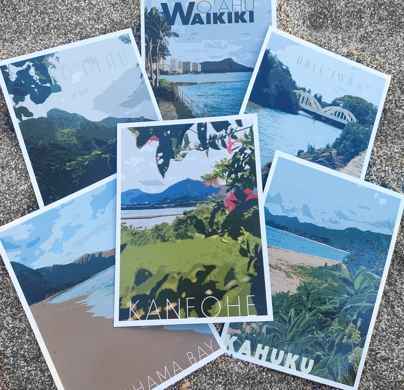 O'ahu Postcards 6 Pack of Hawaii Postcards Artwork Hawaii Greeting ...