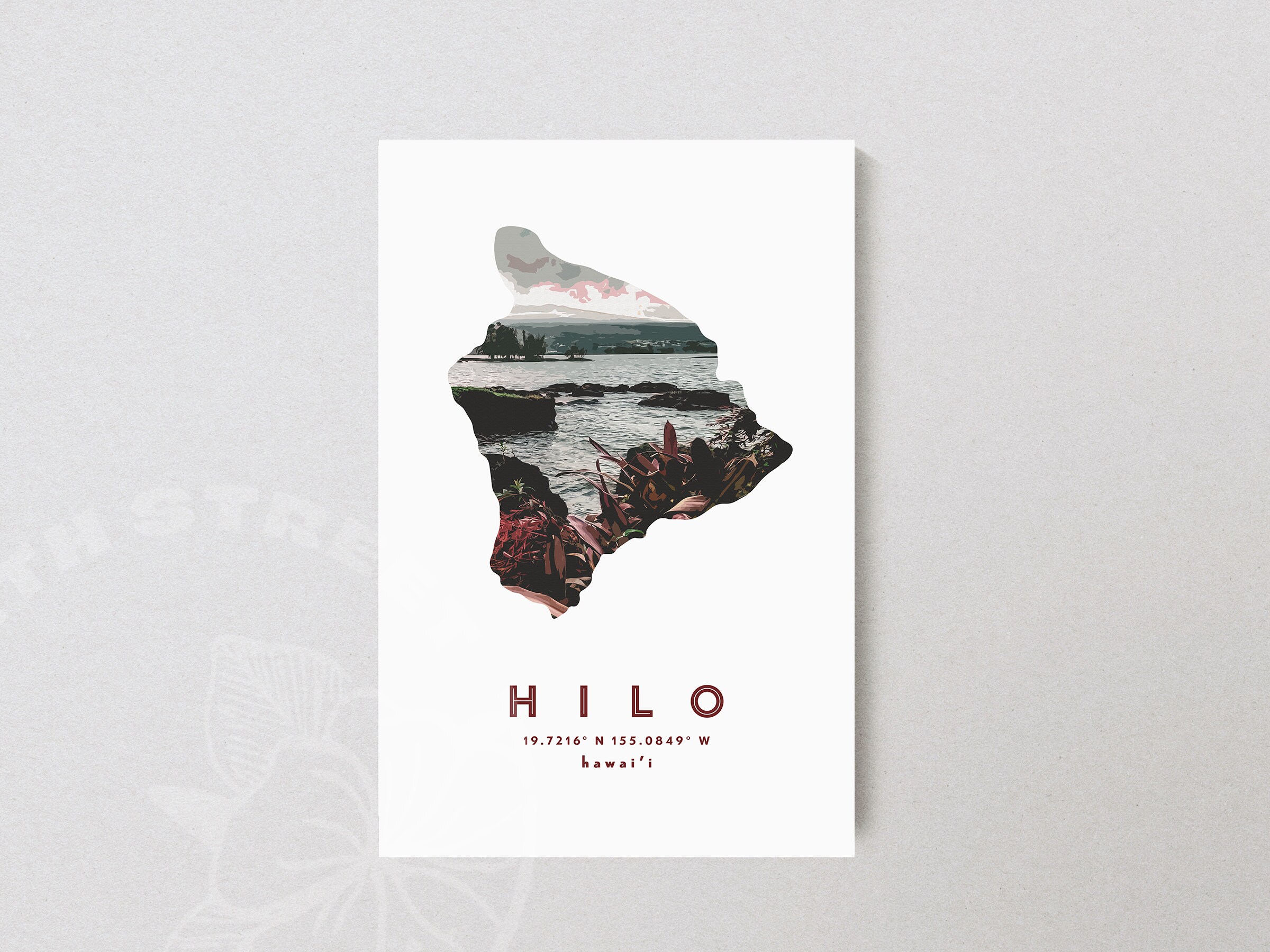 Hilo Map Artwork Big Island Artwork Hawaii Travel Print Hilo Wall Art ...
