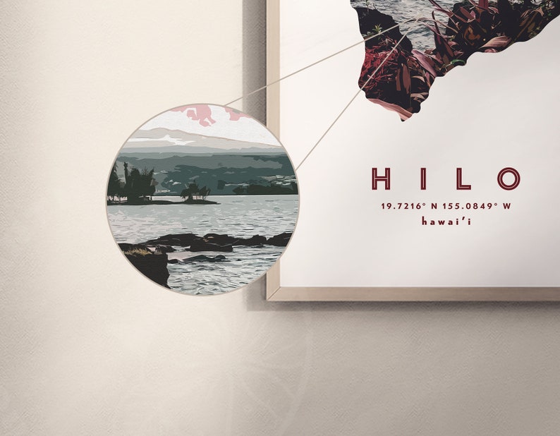 Hilo Map Artwork Big Island Artwork Hawaii Travel Print Hilo Wall Art ...