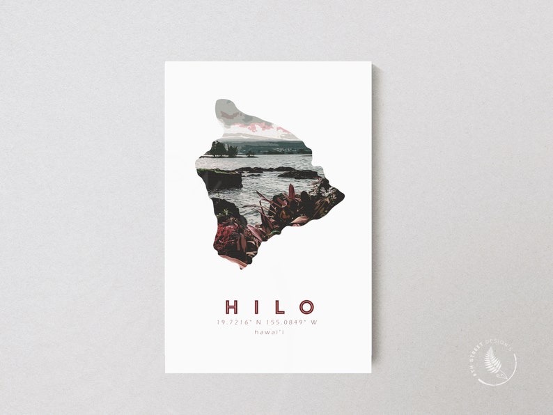 Hilo Map Artwork Big Island Artwork Hawaii Travel Print Hilo Wall Art ...