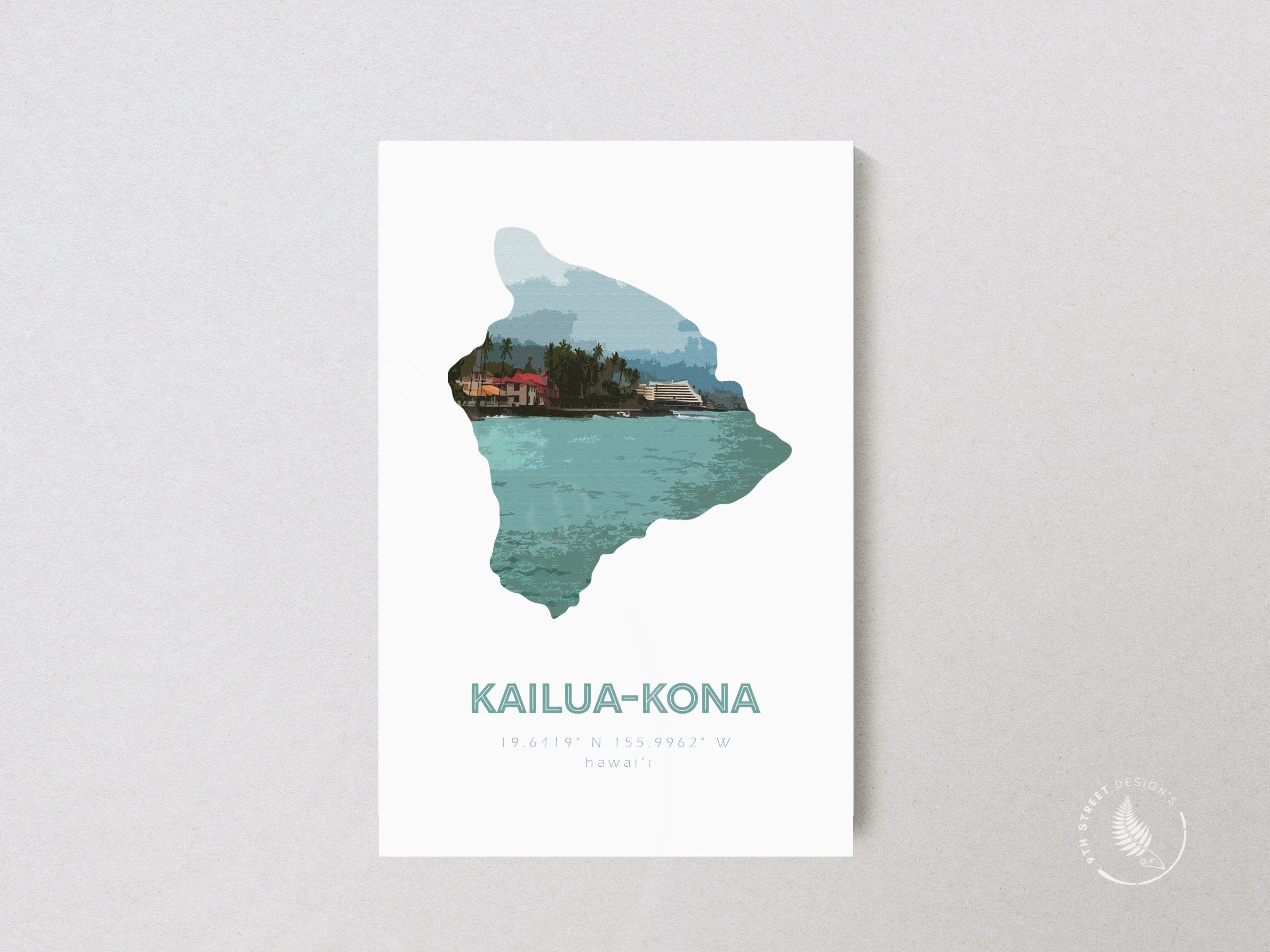 Kona Map Artwork Big Island Artwork Hawaii Travel Print Kona Wall Art ...