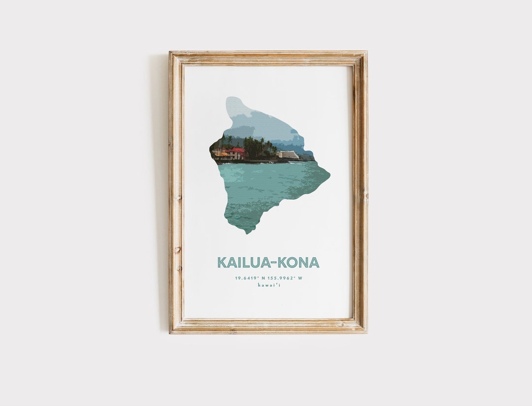 Kona Map Artwork Big Island Artwork Hawaii Travel Print Kona Wall Art ...
