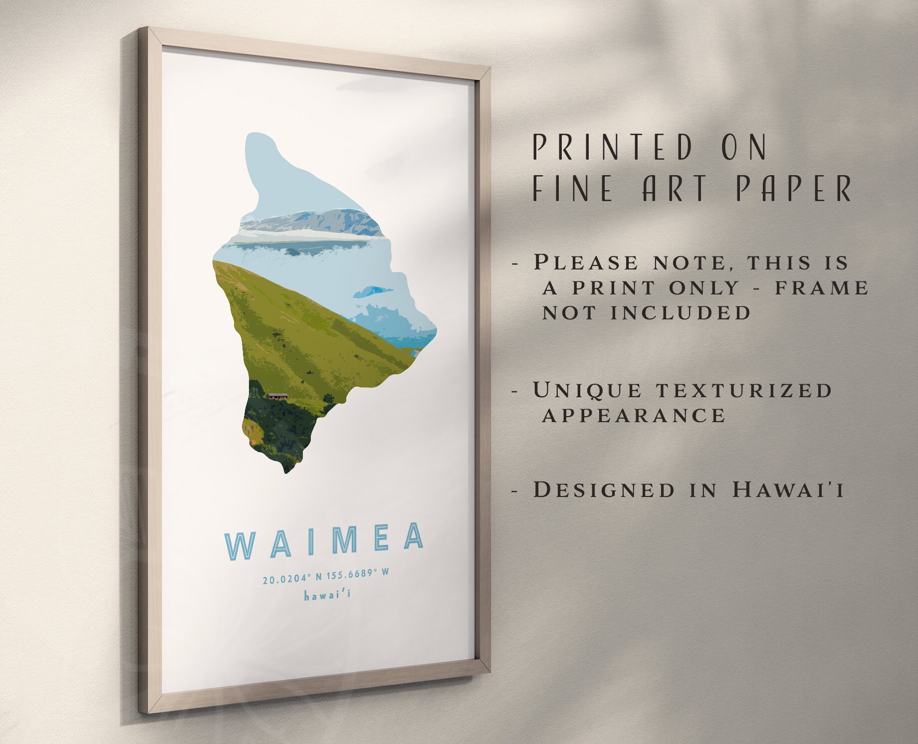 Waimea Map Wall Art, Big Island Art, Hawaii Artwork, Tropical Home ...