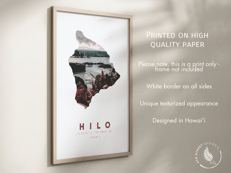 Hilo Map Artwork Big Island Artwork Hawaii Travel Print Hilo Wall Art ...