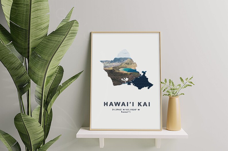 Hawaii Kai Map Artwork Oahu Art Hawaii Travel Print Hawaii Wall Art ...