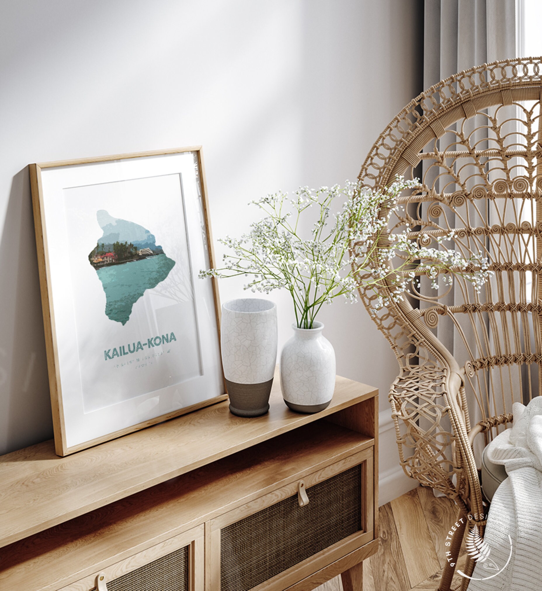 Kona Map Artwork Big Island Artwork Hawaii Travel Print Kona Wall Art ...