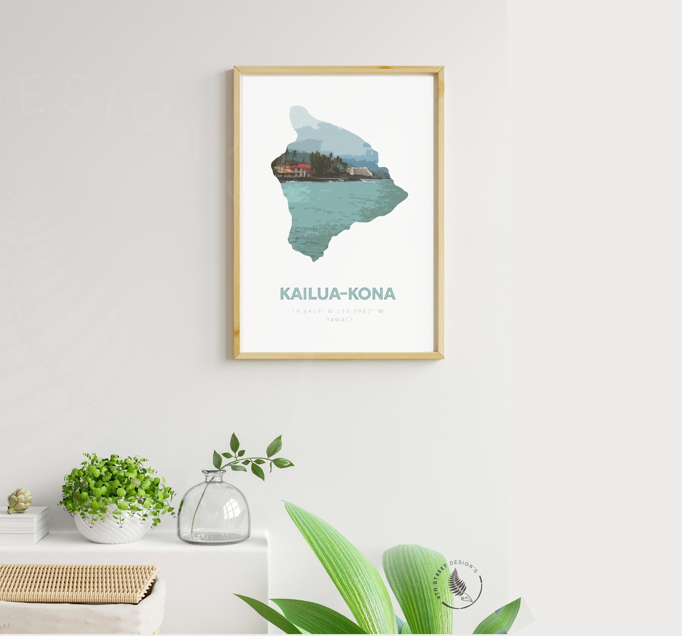 Kona Map Artwork Big Island Artwork Hawaii Travel Print Kona Wall Art ...