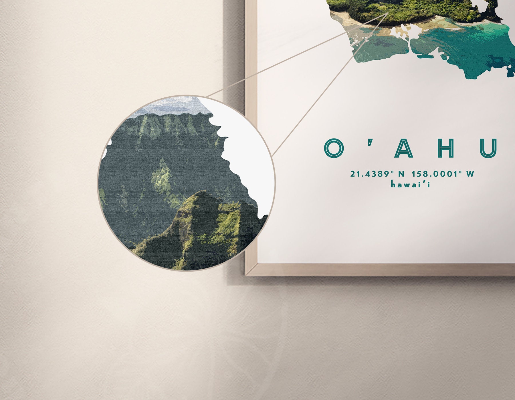 Oahu Map Artwork Hawai'i Wall Art Gift Travel Home Decor - Etsy