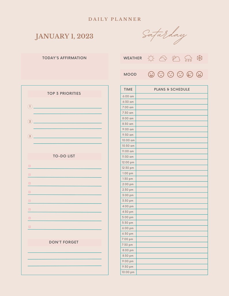 Daily to Do List, Daily Schedule, Download, Printable - Etsy