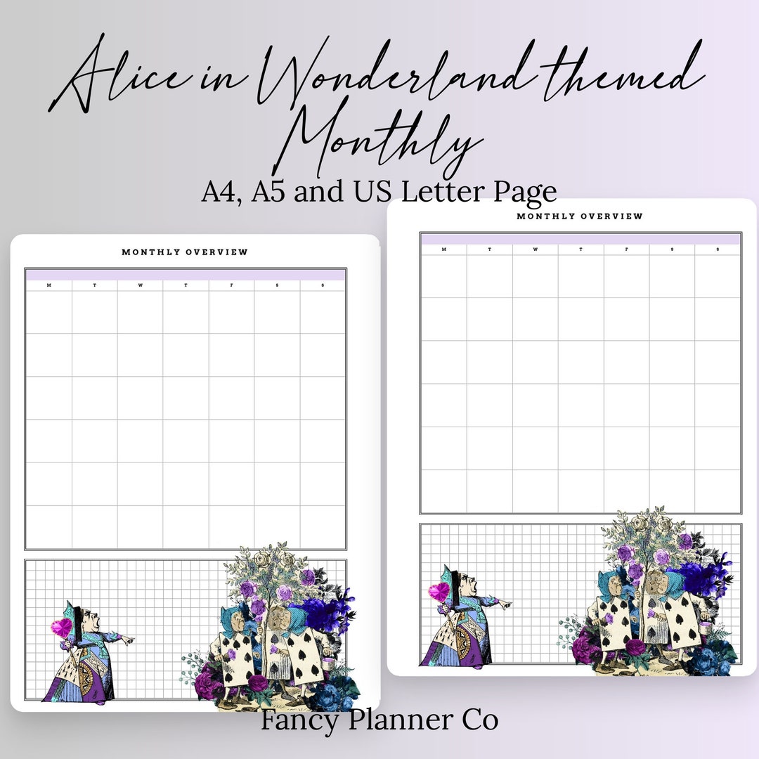 Alice in Wonderland, Monthly Planner, Undated Planner, Monthly Calendar ...