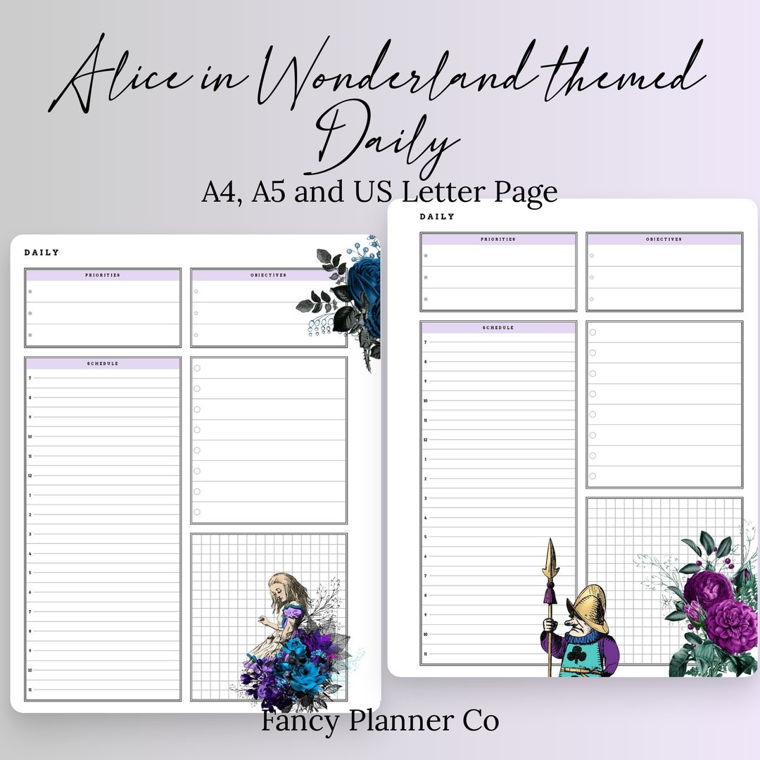 Alice in Wonderland, Daily Planner, Daily Undated Planner, Daily ...