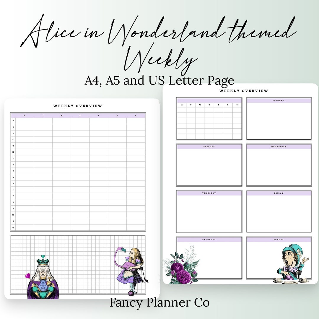 Alice in Wonderland, Weekly Planner, Undated Planner, Weekly Pages ...