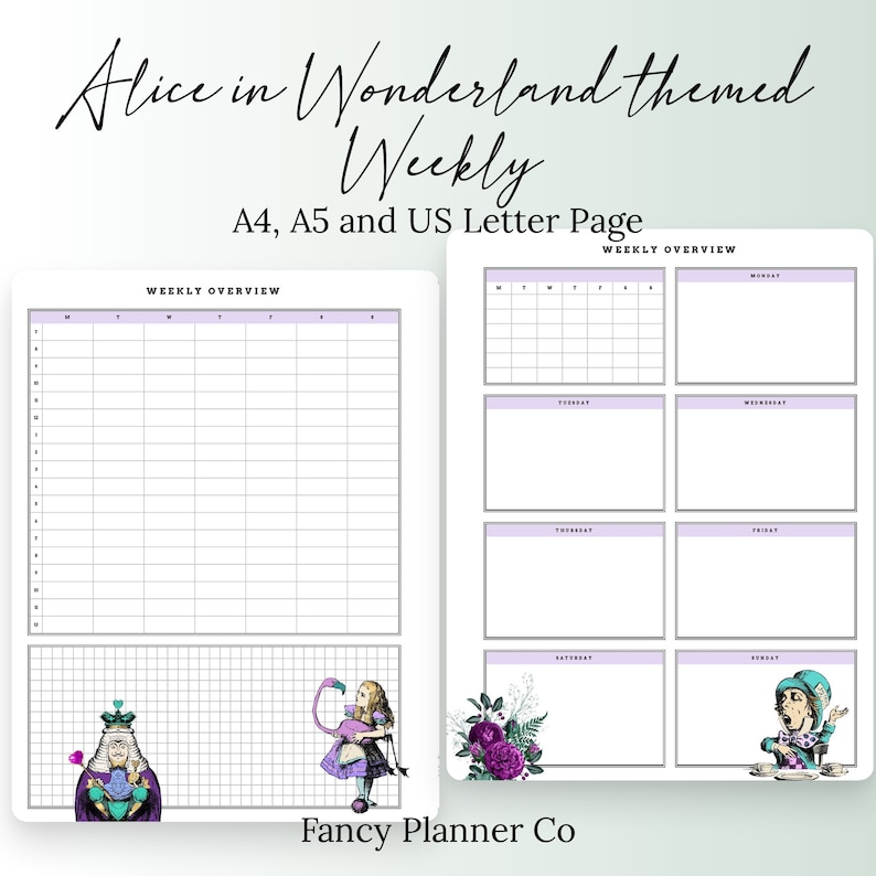 Alice in Wonderland Weekly Planner Undated Planner Weekly - Etsy
