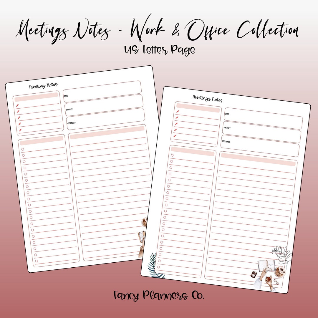 Meeting Notes, Instant Download, Notes, Minimalist, Tracking, Organizer ...