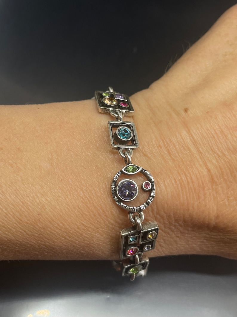 Patricia Locke USA Signed Silvertone Swarovski Multicolor Crystals 6.7 ...