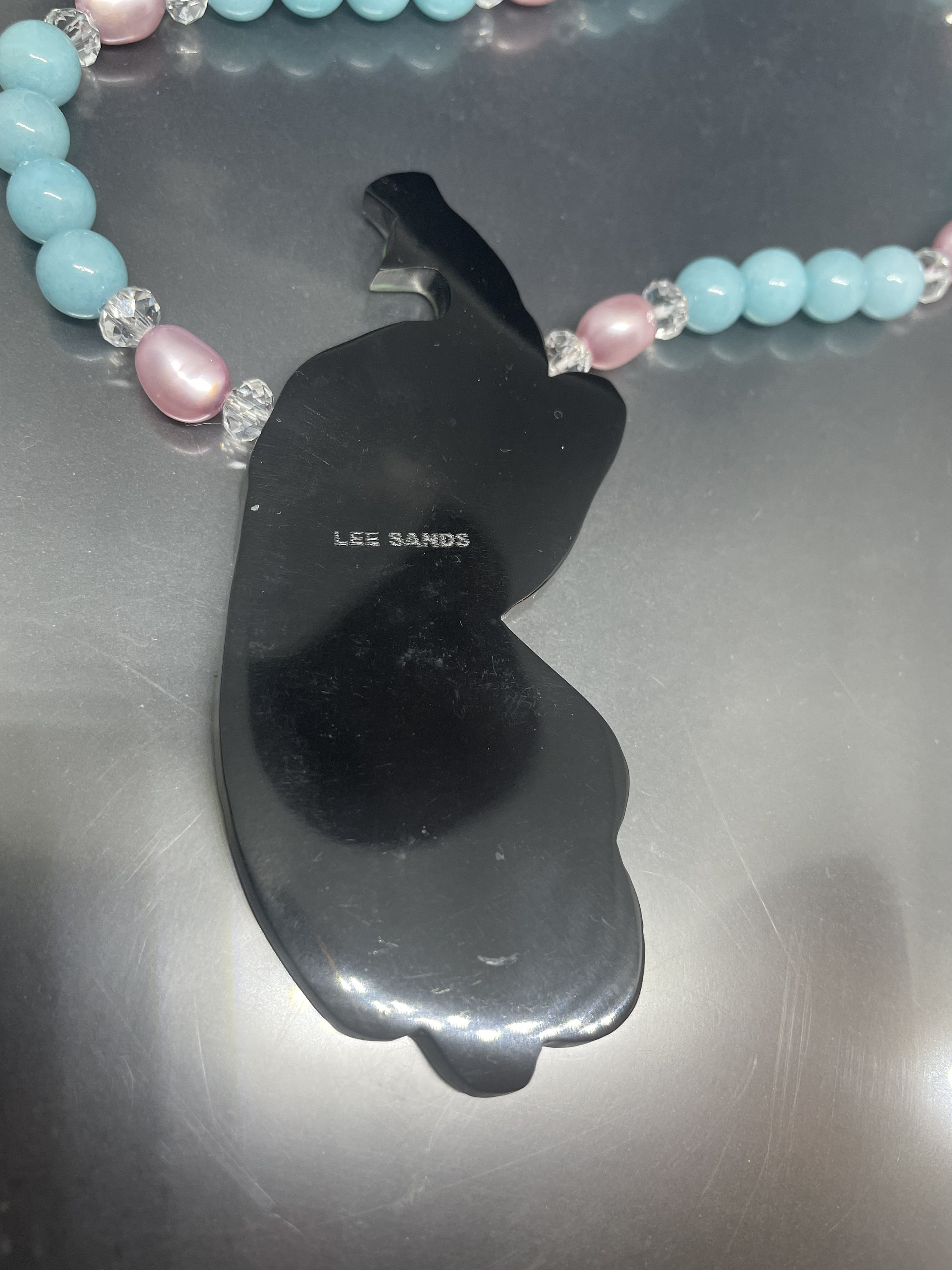 VTG Signed Lee Sands Inlay Mother of Pearl Beaded Peacock Pendant 22 ...