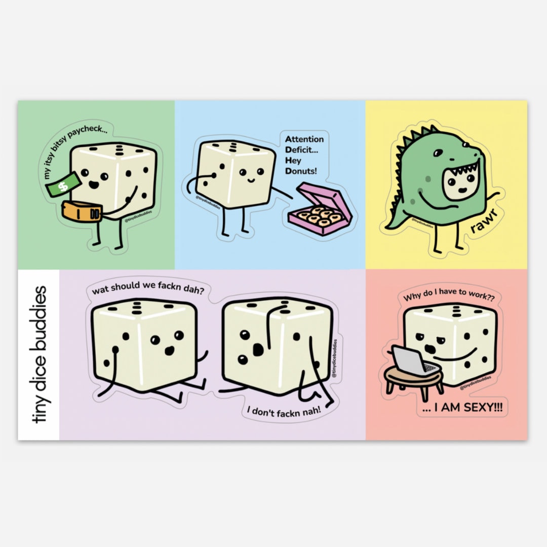 Tiny Dice Buddies Die-cut Sticker Sheet (set of 5 Stickers) | Punny ...