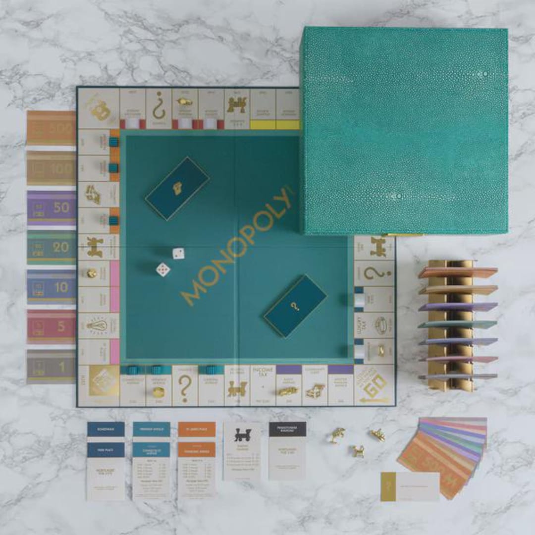 Monopoly Del Mar Shagreen Edition, Luxury Sea Green Gold Monopoly Board ...