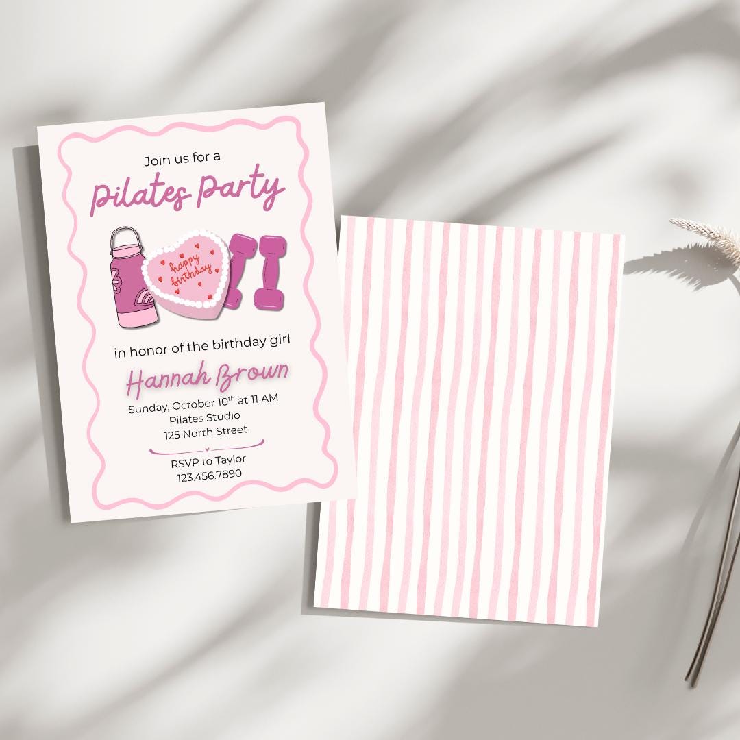 Pilates Party Birthday Invitation | Editable Birthday Invite Template ...