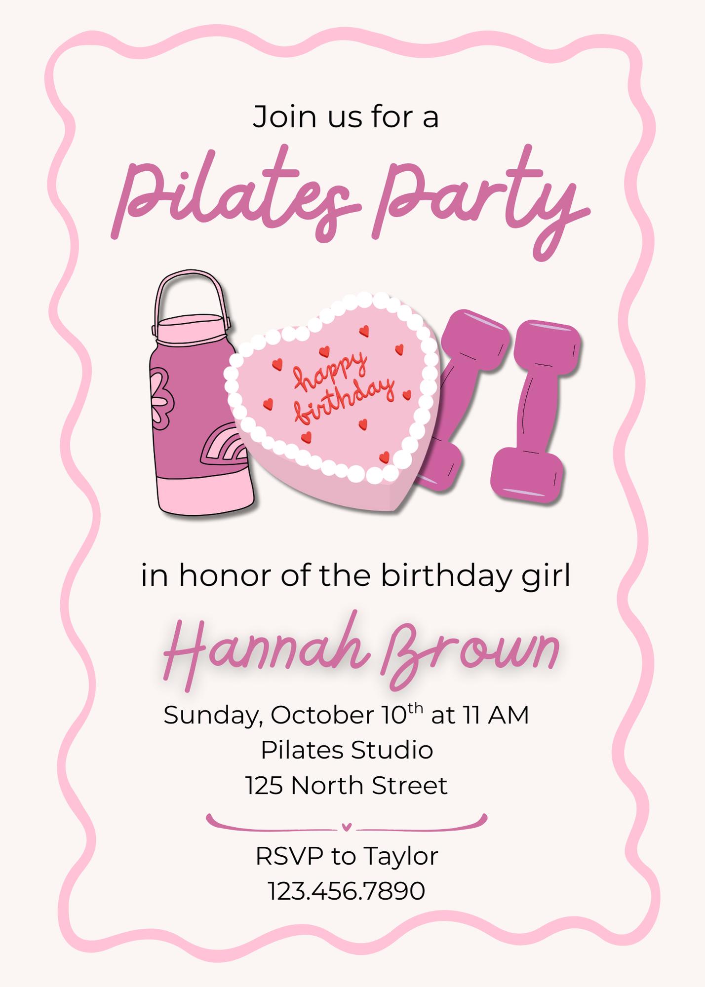 Pilates Party Birthday Invitation | Editable Birthday Invite Template ...