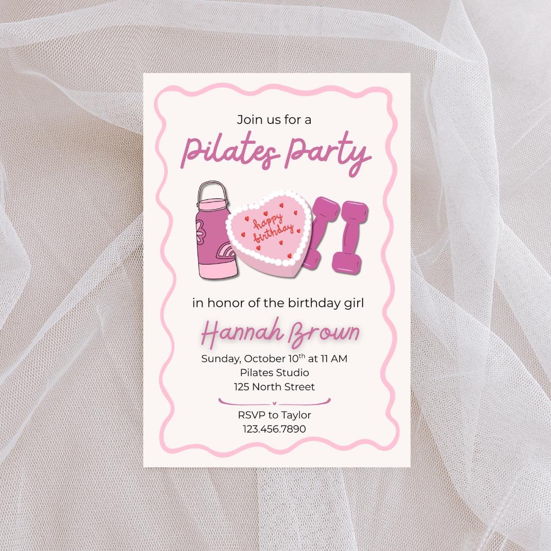 Pilates Party Birthday Invitation | Editable Birthday Invite Template ...