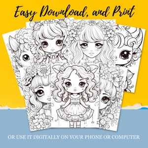 33 Kawaii Fantasy Coloring Pages Adults and Kids Grayscale Book Gift ...