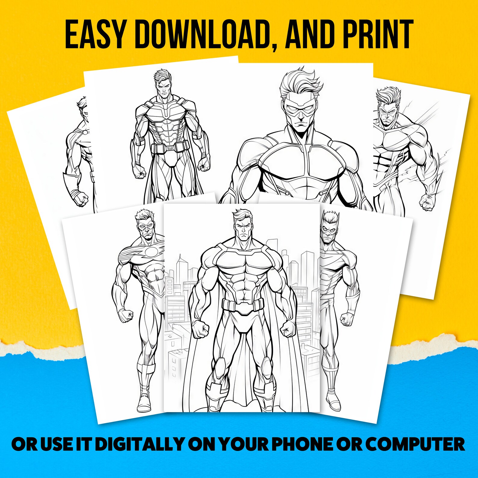 33 Super Heroes Coloring Pages Adults and Kids Grayscale Book Gift ...