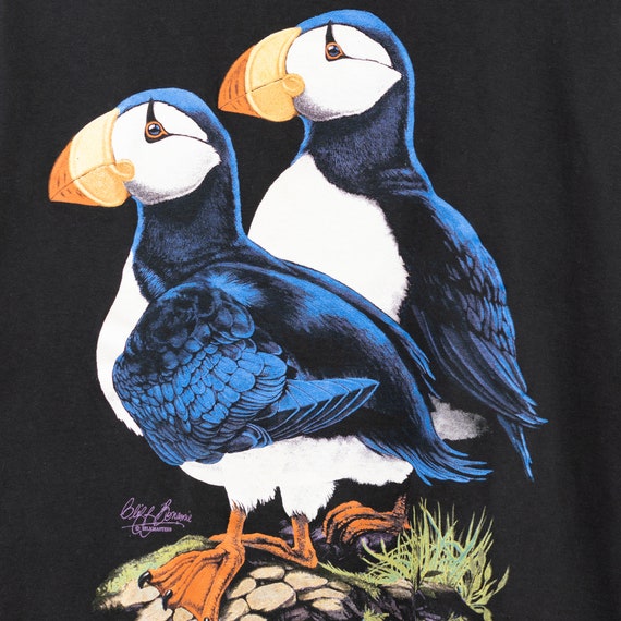 1990s Atlantic Puffins Vintage Animal Art T-Shirt - Gem