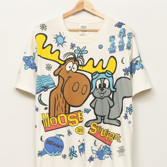 1993 Vintage Rocky and Bullwinkle AOP Cartoon T-Shirt - Gem