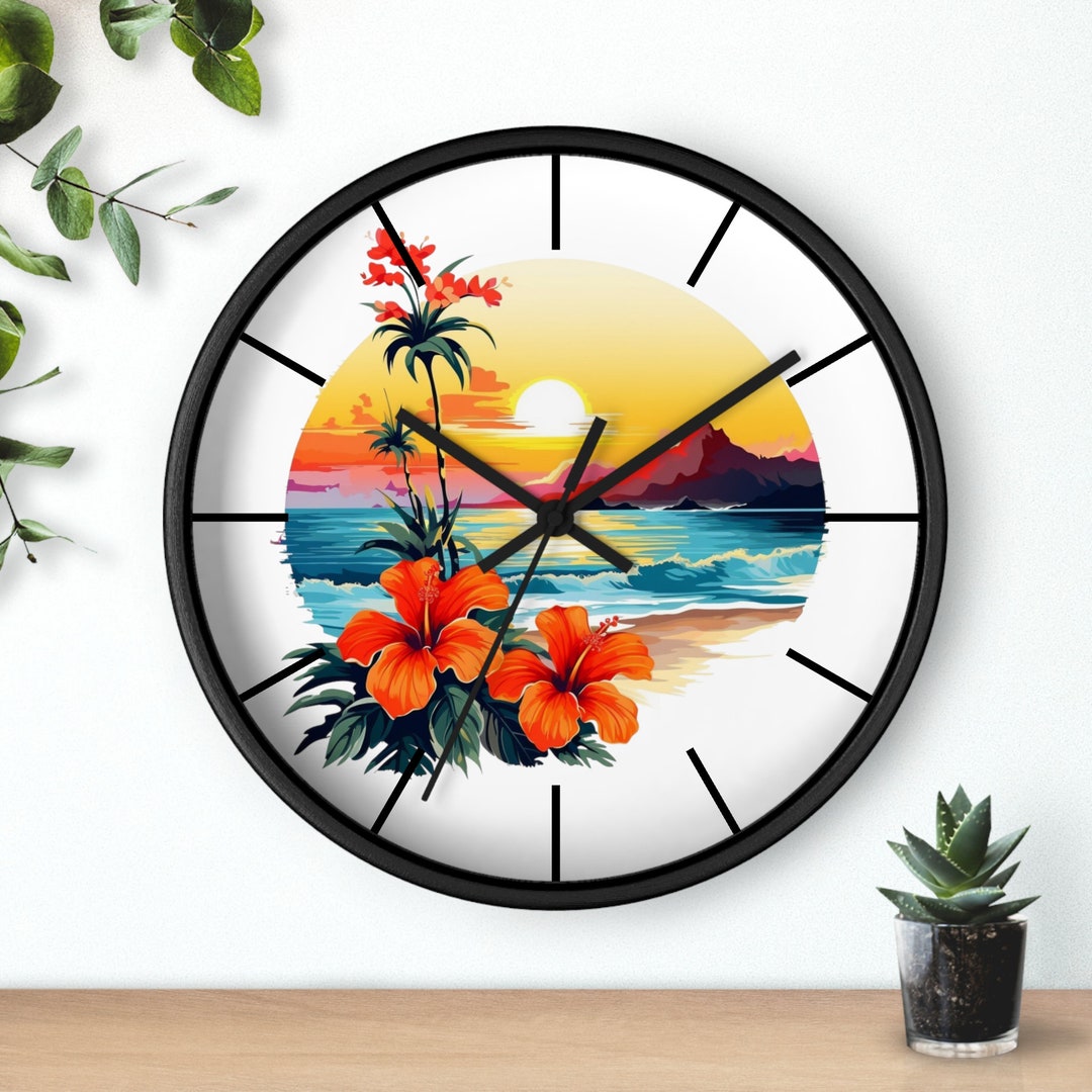 Hawaii Wall Clock With Choice of Three Colors Black White Wooden Silent ...