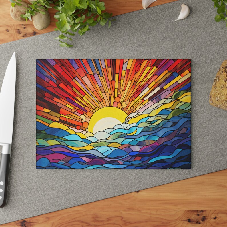 Rainbow Sunset Glass Cutting Board Ocean Sunset Anniversary Gift Mother ...