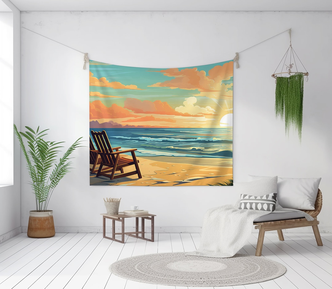 Beach Sunset Indoor Wall Tapestry Tropical Beach Tapestry, Ocean ...