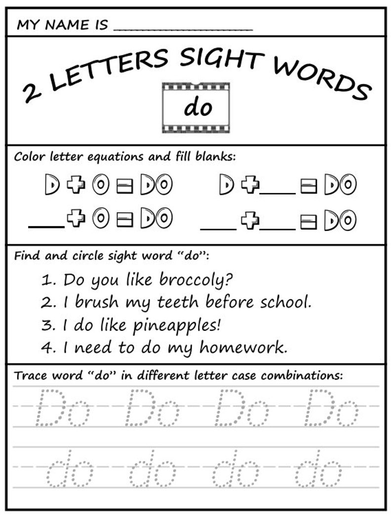 Kindergarten-1st Grade Handwriting and Spelling Activity | Sight Word ...