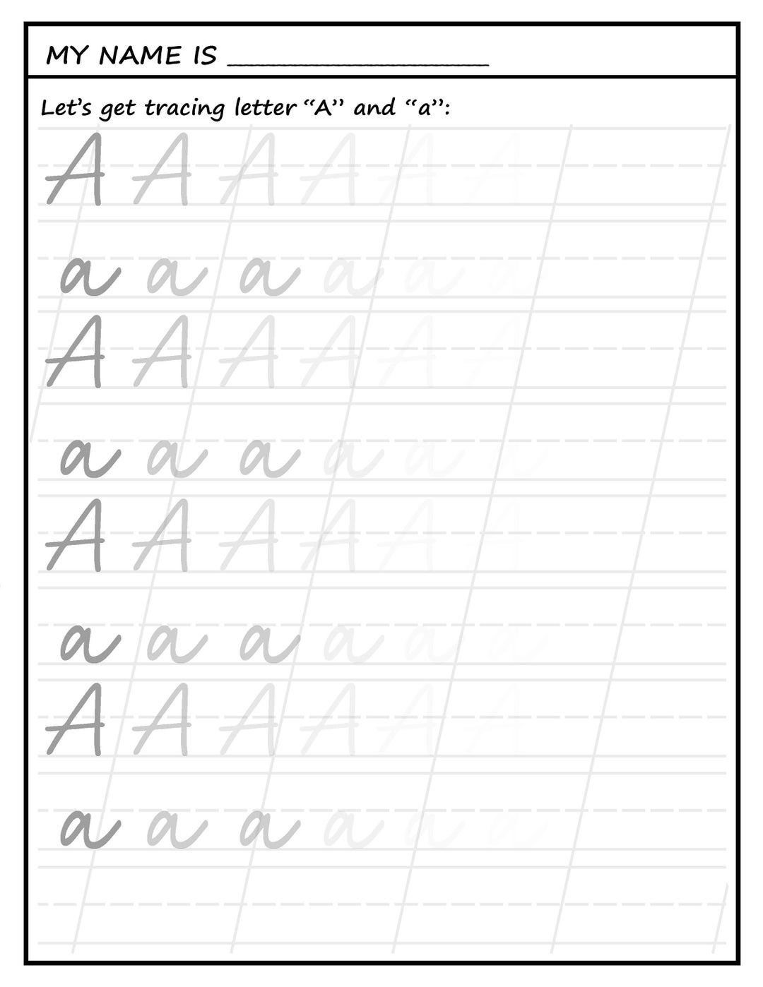 Printable Alphabet Tracing/lettrr Writing Activity for Kindergarten ...