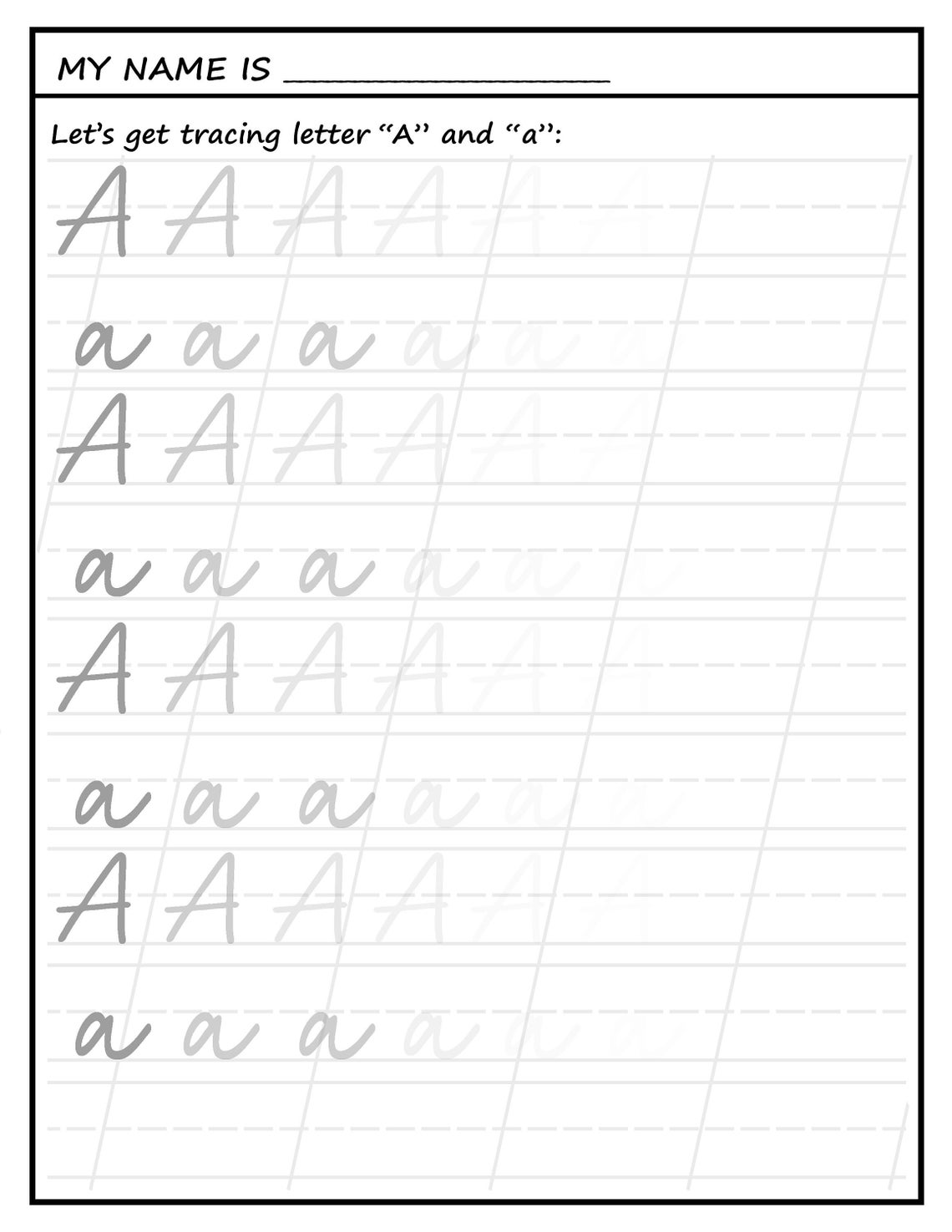Printable Alphabet Tracing/lettrr Writing Activity for Kindergarten ...