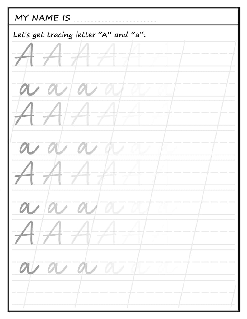 Printable Alphabet Tracing/lettrr Writing Activity for Kindergarten ...