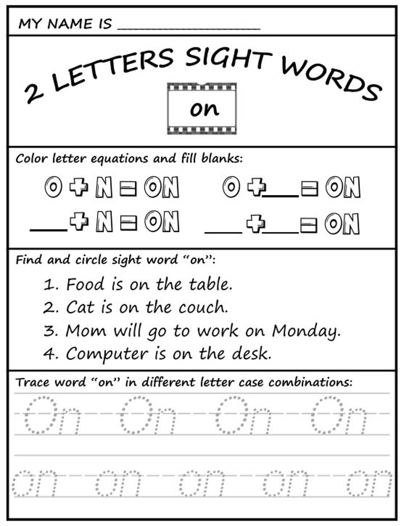 Kindergarten-1st Grade Handwriting and Spelling Activity | Sight Word ...