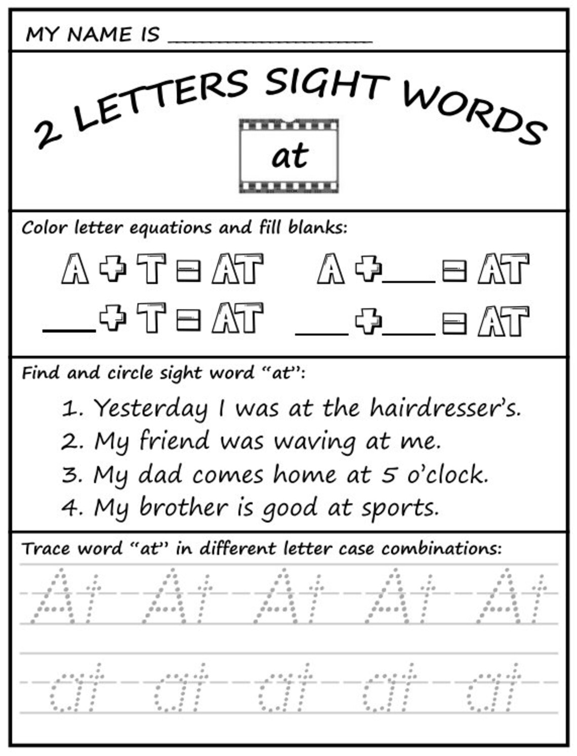 Kindergarten-1st Grade Handwriting and Spelling Activity | Sight Word ...