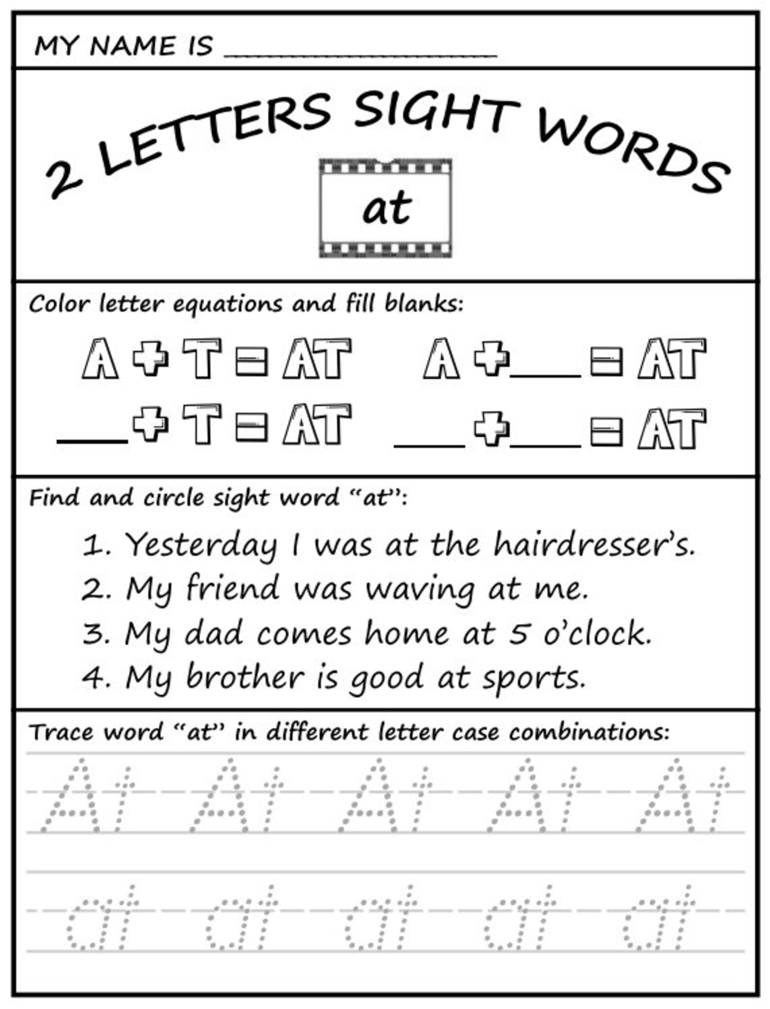 Kindergarten-1st Grade Handwriting and Spelling Activity | Sight Word ...