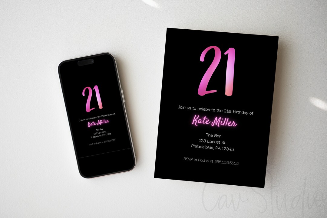 21st Birthday Invitation, 21st Birthday Invite, Girl Birthday ...